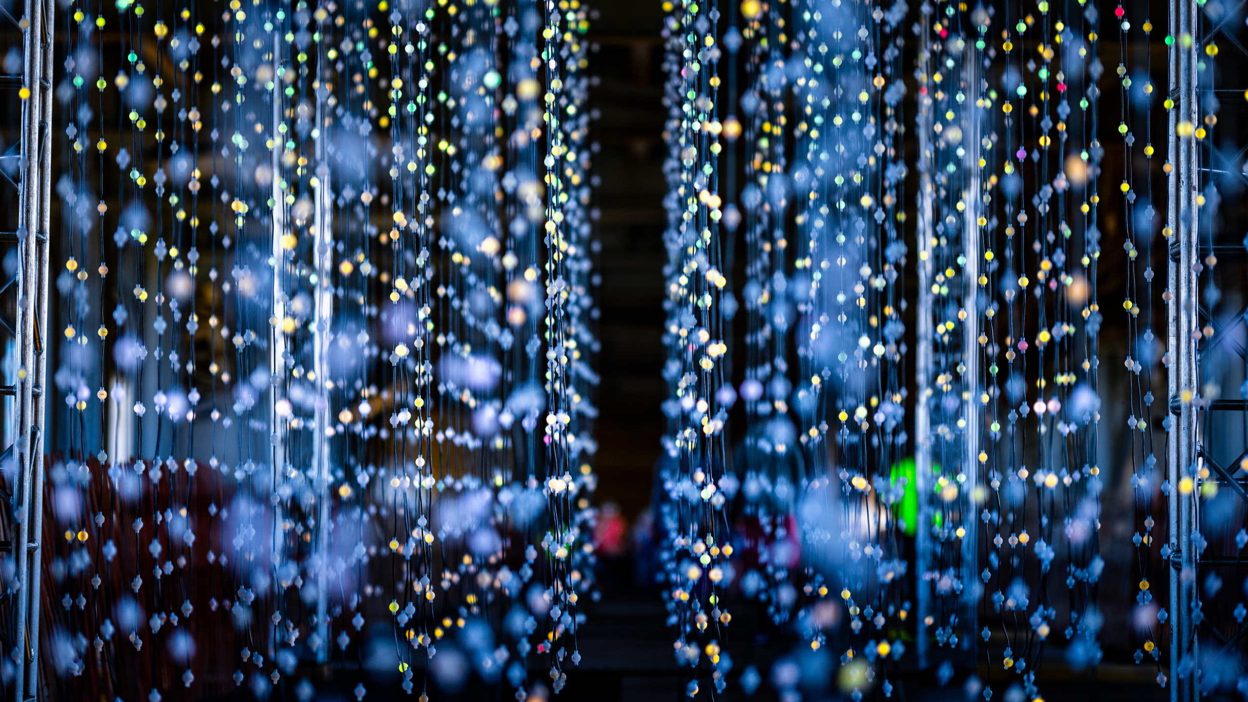 {圣诞彩灯, 光, 对称, 电蓝色的, garland WQHD, QHD, 16:9 壁纸，2560x1440 抽象 图片，桌面背景和图片。