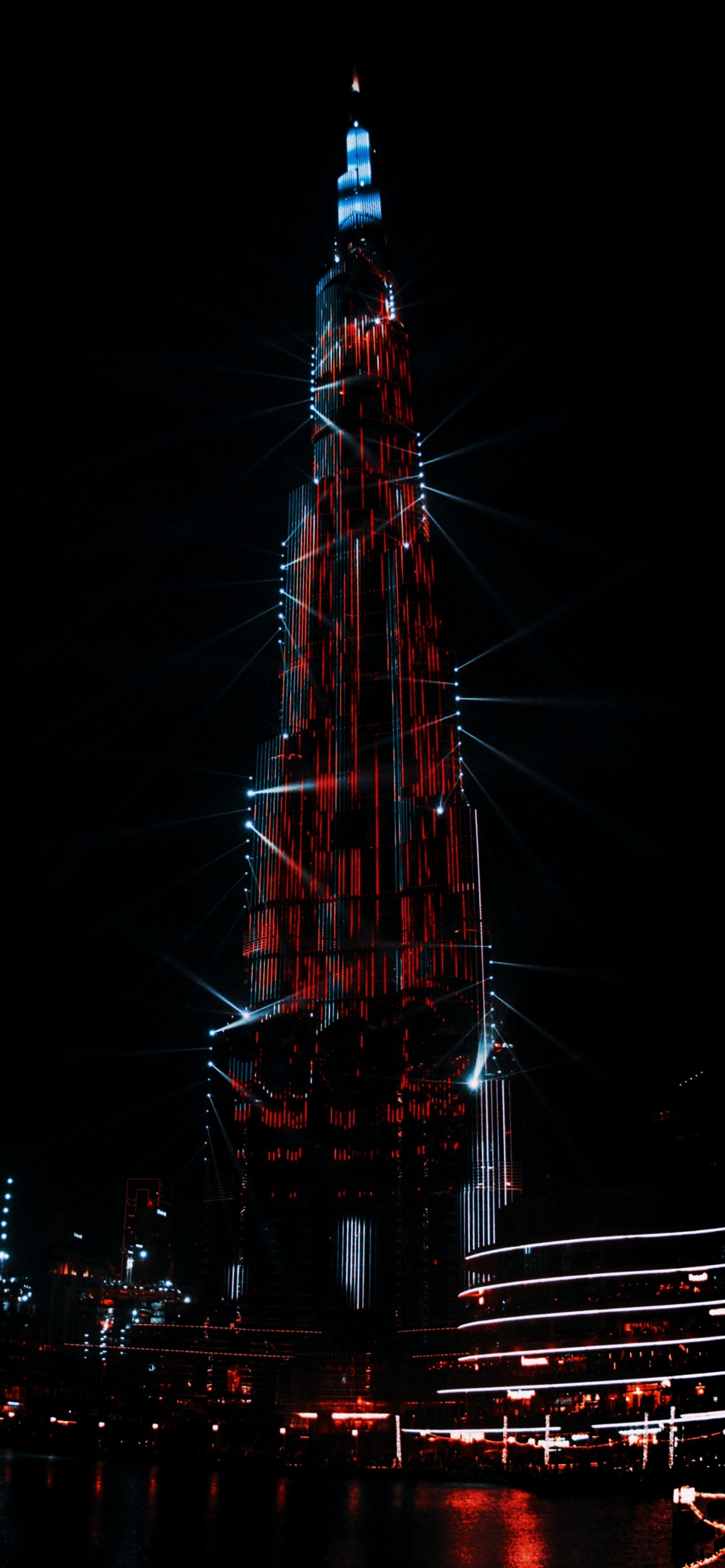{哈利法塔, 电力, 塔块, 城市, 午夜 iPhone XS Max 壁纸，1242x2688 市 图片，桌面背景和图片。
