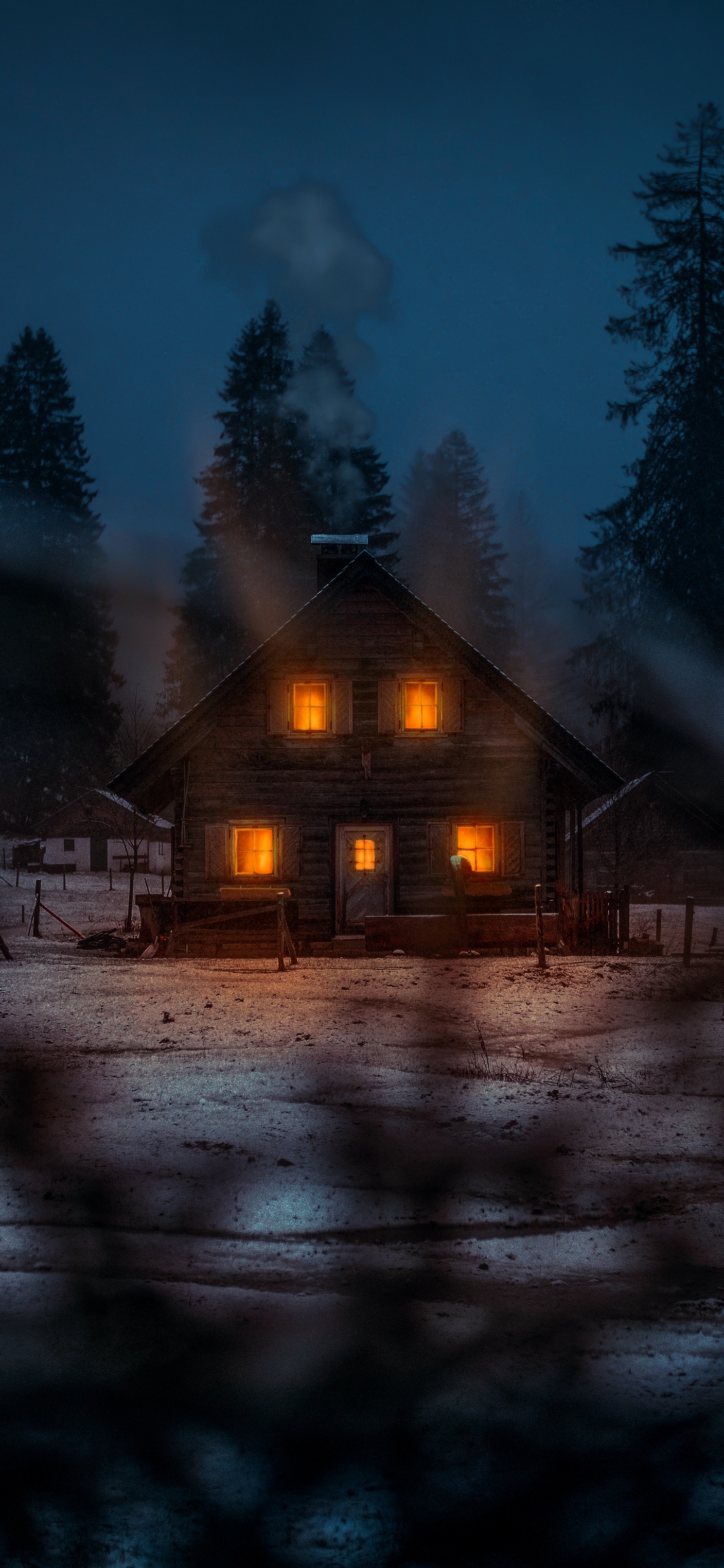 Wallpaper Atmosphere, Snow, Tree, House, Landscape, Background ...