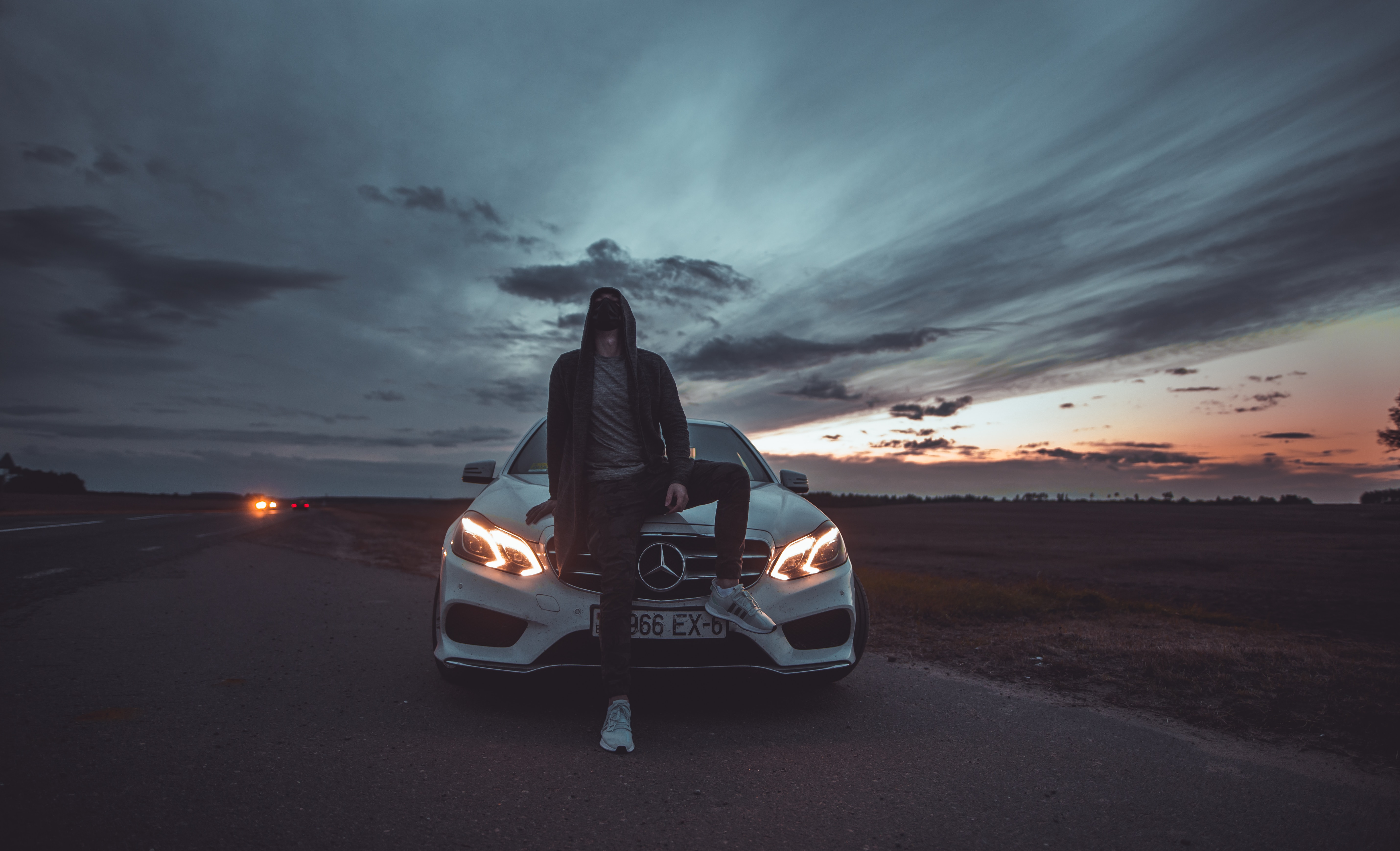 Wallpaper White Car on Road During Sunset, Background - Download Free Image