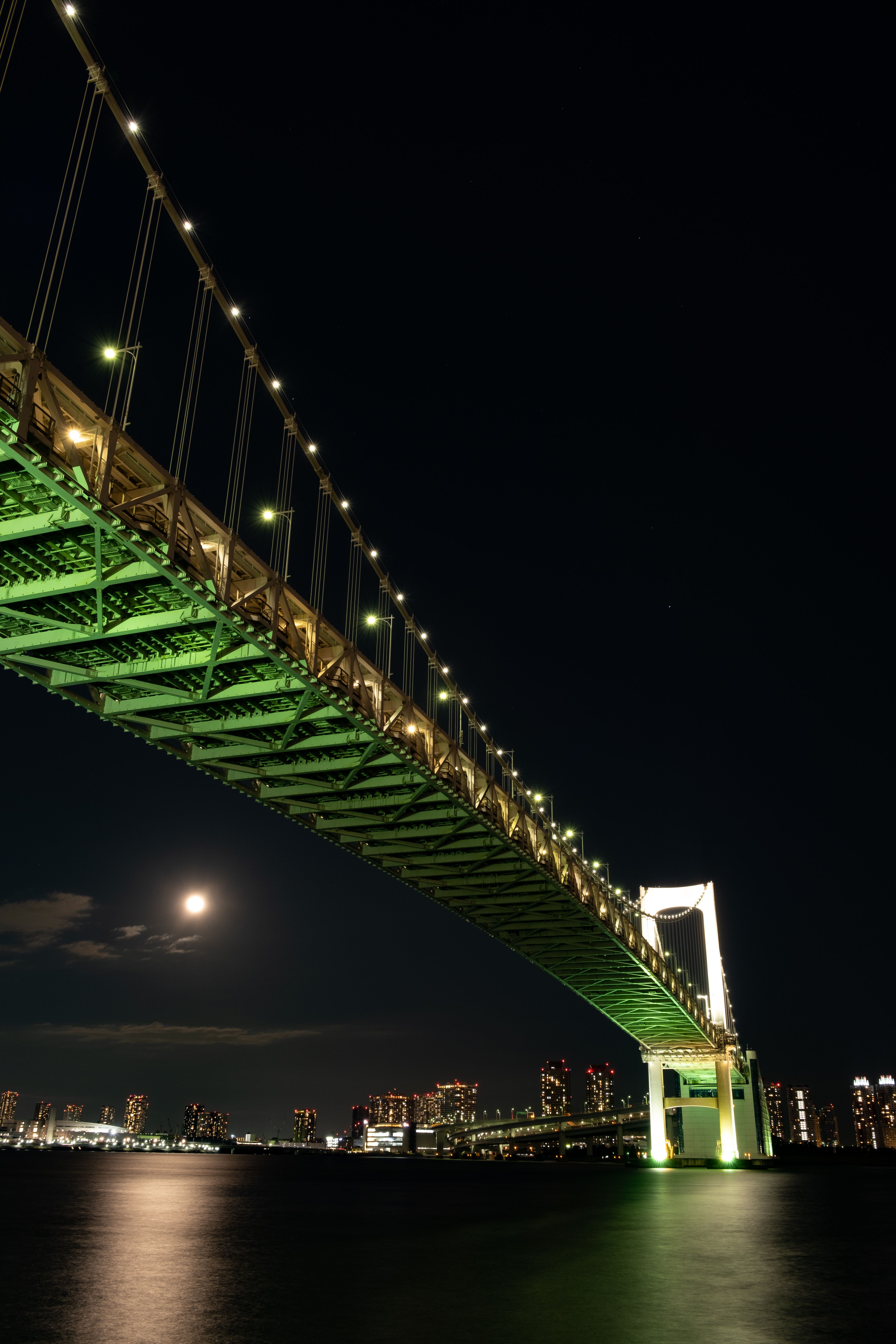 Wallpaper Green Bridge With Lights During Night Time, Background ...