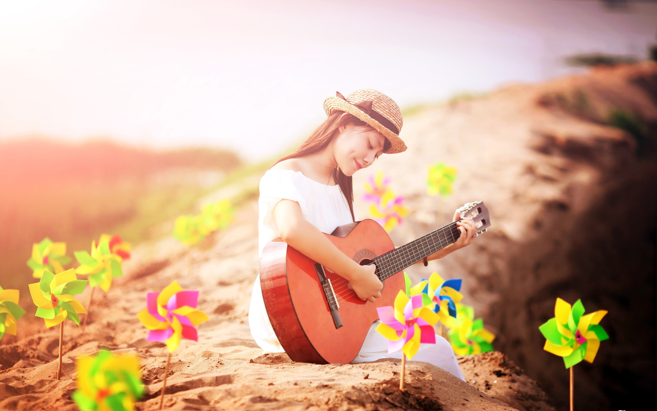 Wallpaper Guitar, Sunlight, Summer, Fun, Girl, Background - Download ...