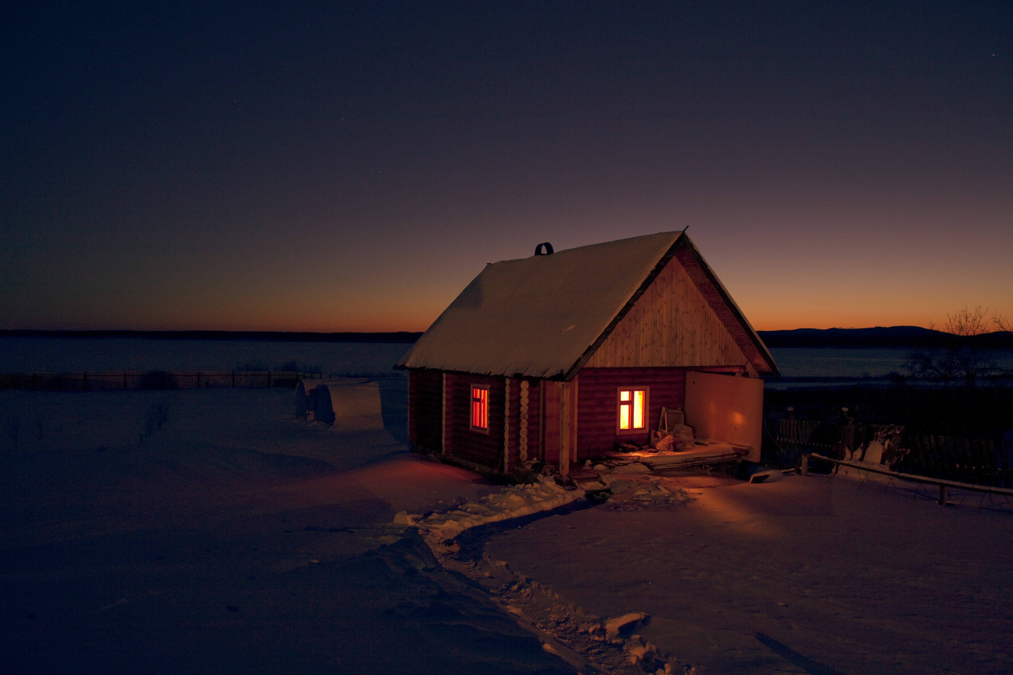 Wallpaper Brown Wooden House on Beach During Night Time, Background ...