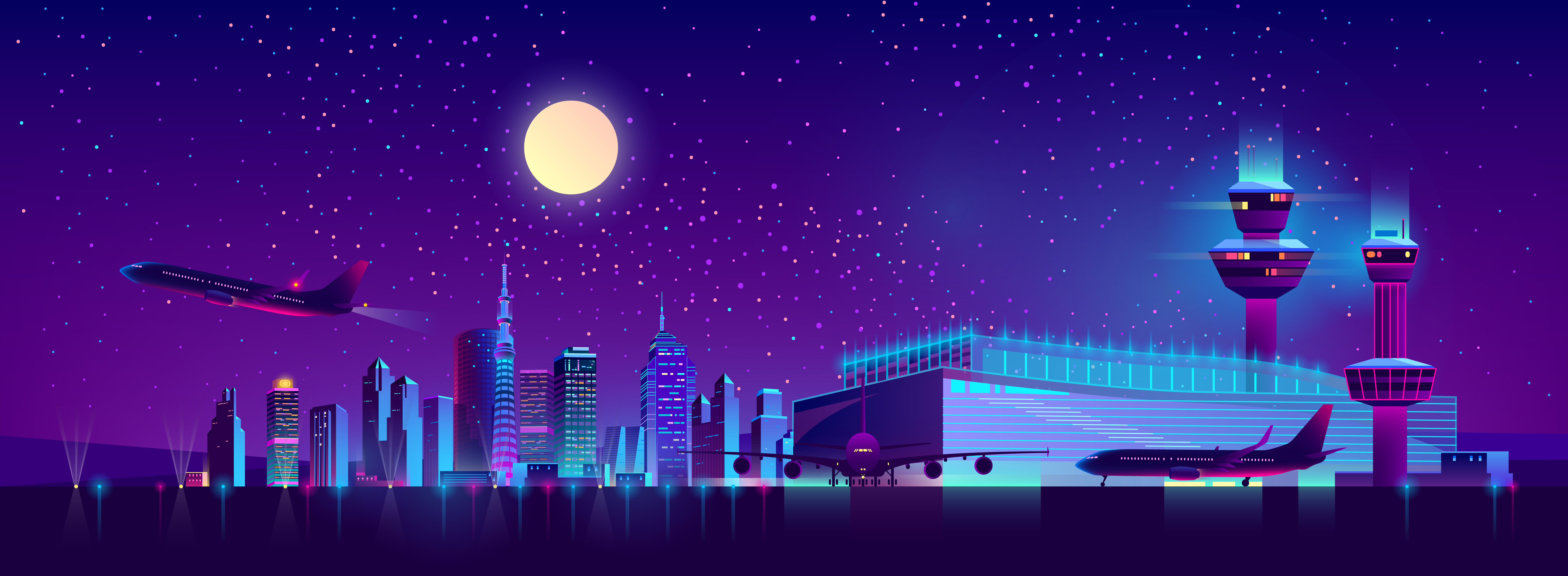 Airplane Taking Off At Night Wallpaper