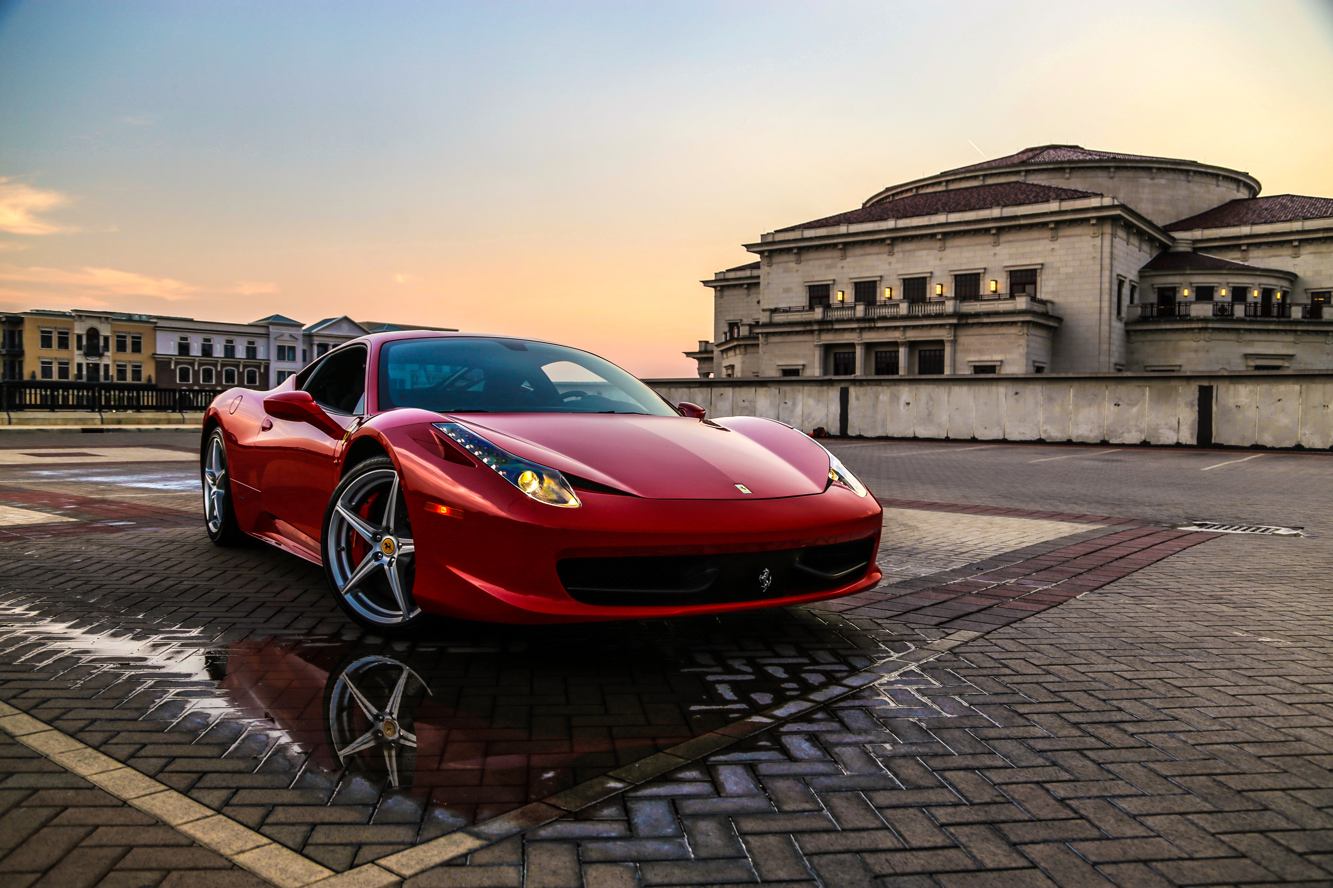 Wallpaper Red Ferrari Sports Car Parked on The Street During Daytime Background Download Free Image