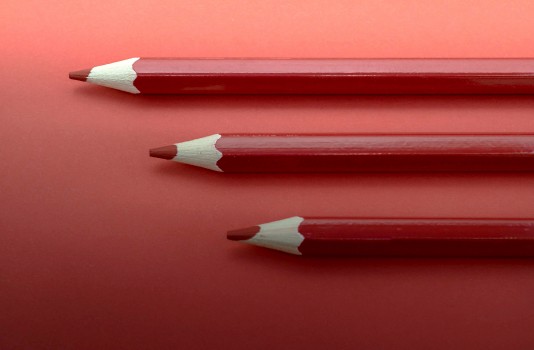 Wallpaper Red Color Pencil on Red Surface, Background - Download Free Image
