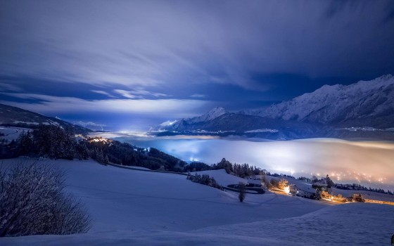 Wallpaper Snow Covered Mountain During Night Time, Background ...